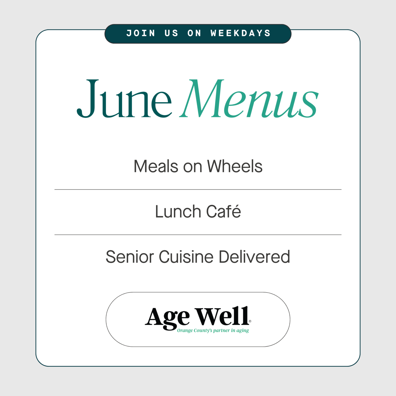 Senior Cuisine Delivered | Age Well Senior Services