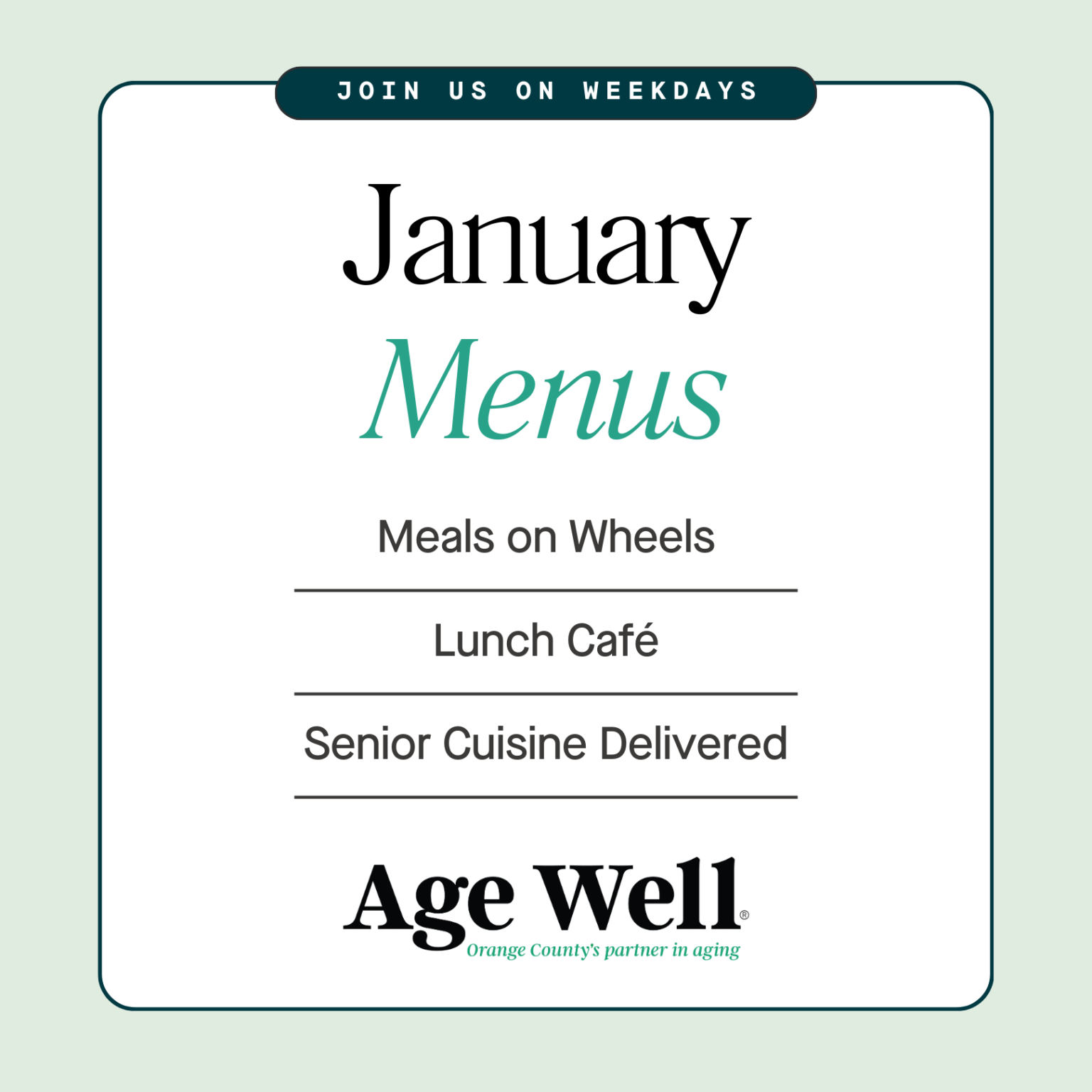 Senior Center Lunch | Age Well Senior Services