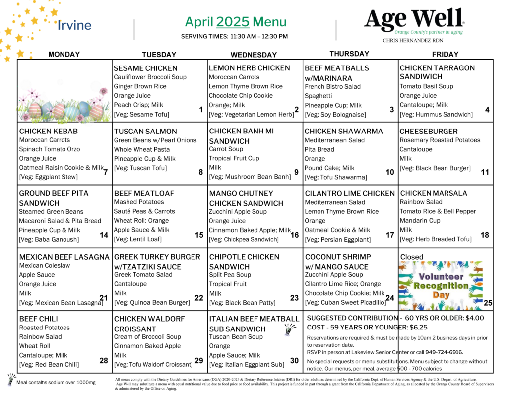 Lunch Café Menus May 2025 | Age Well Senior Services