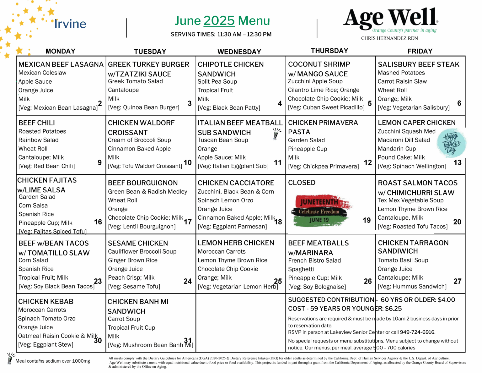 Lunch Café Menus June 2025 | Age Well Senior Services