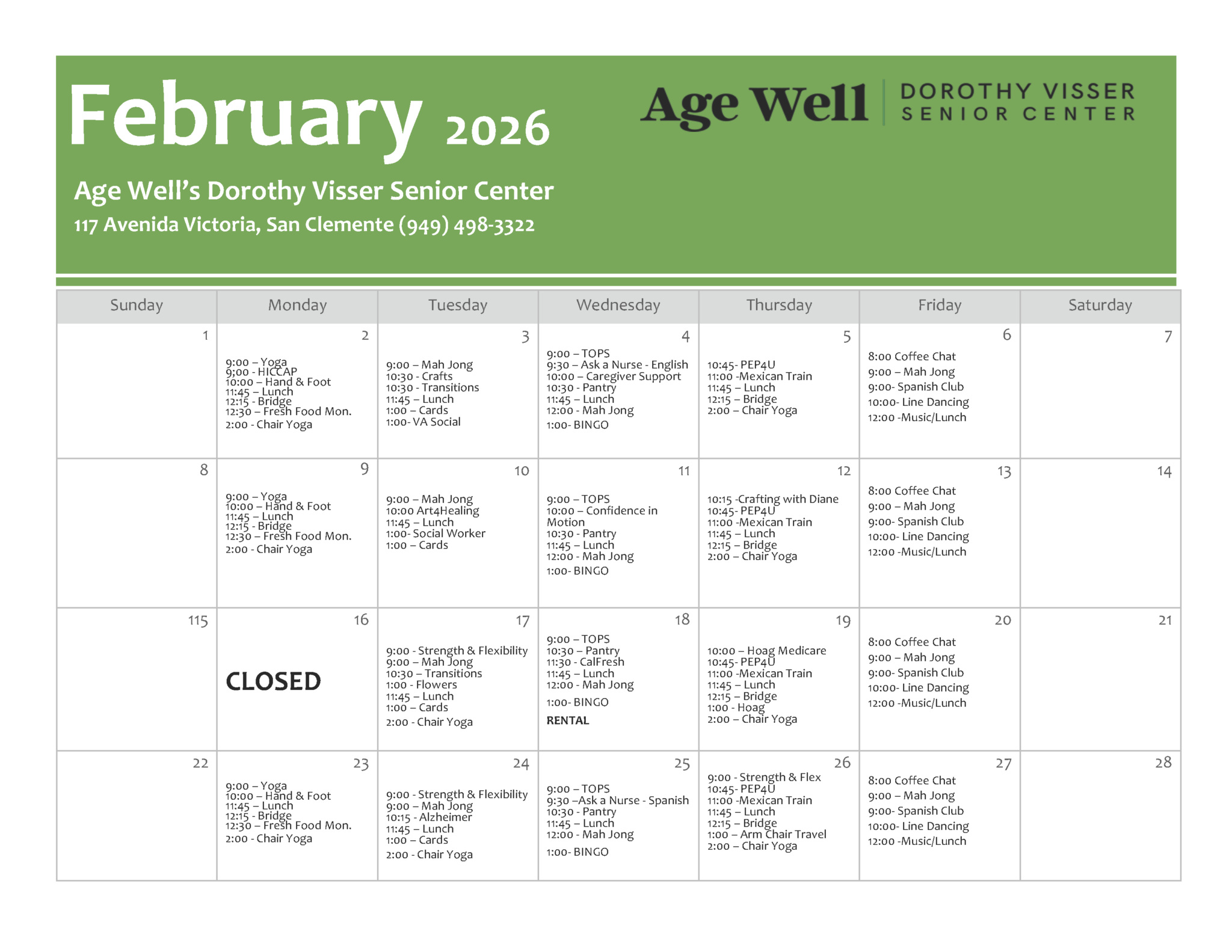Dorothy Visser Senior Center | San Clemente Senior Programs